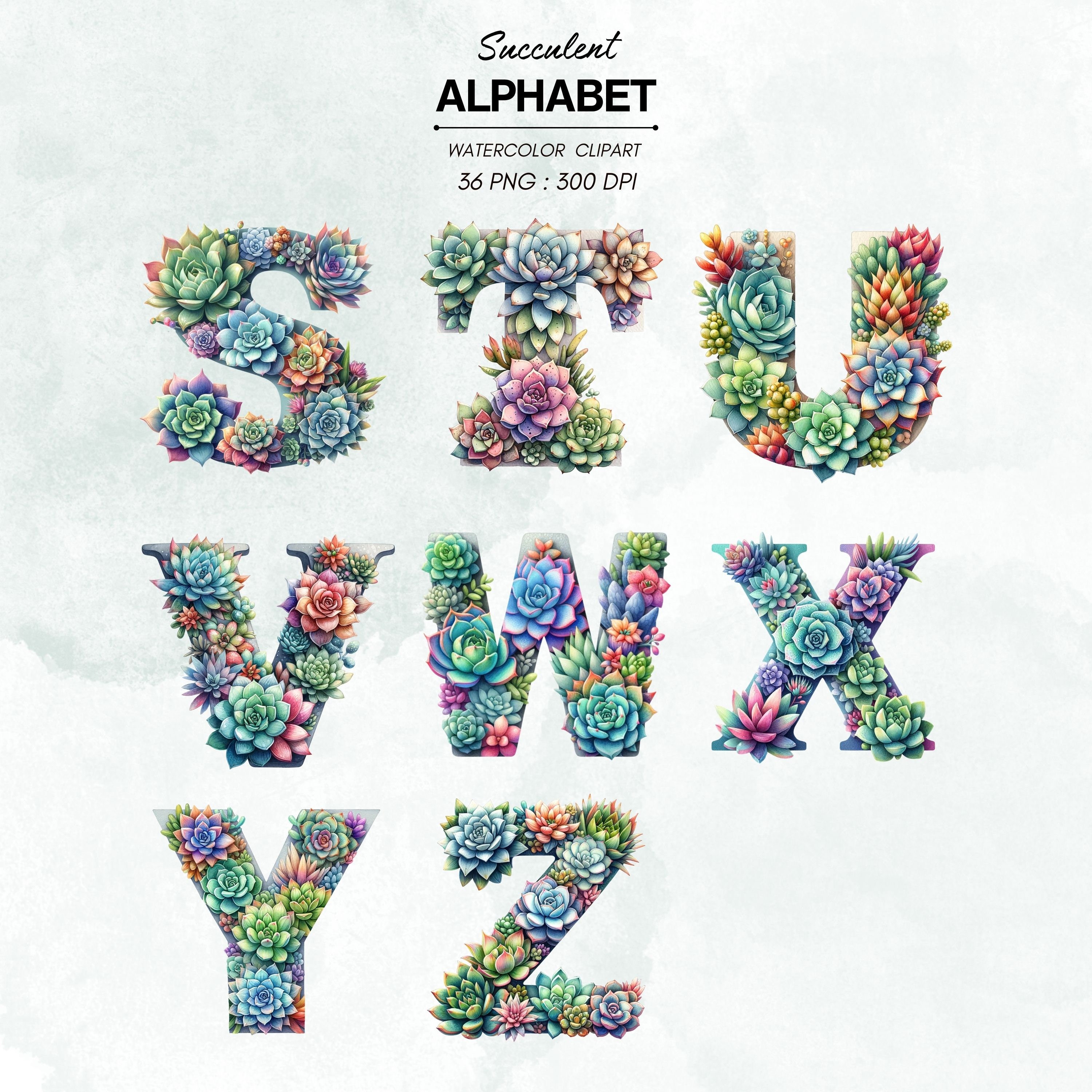 Succulent Watercolor Alphabet Clipart Set - Etsy