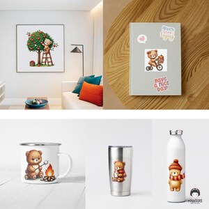 Autumn Bear Watercolor Clipart Bundle - Cute Fall Bear Pngs With ...