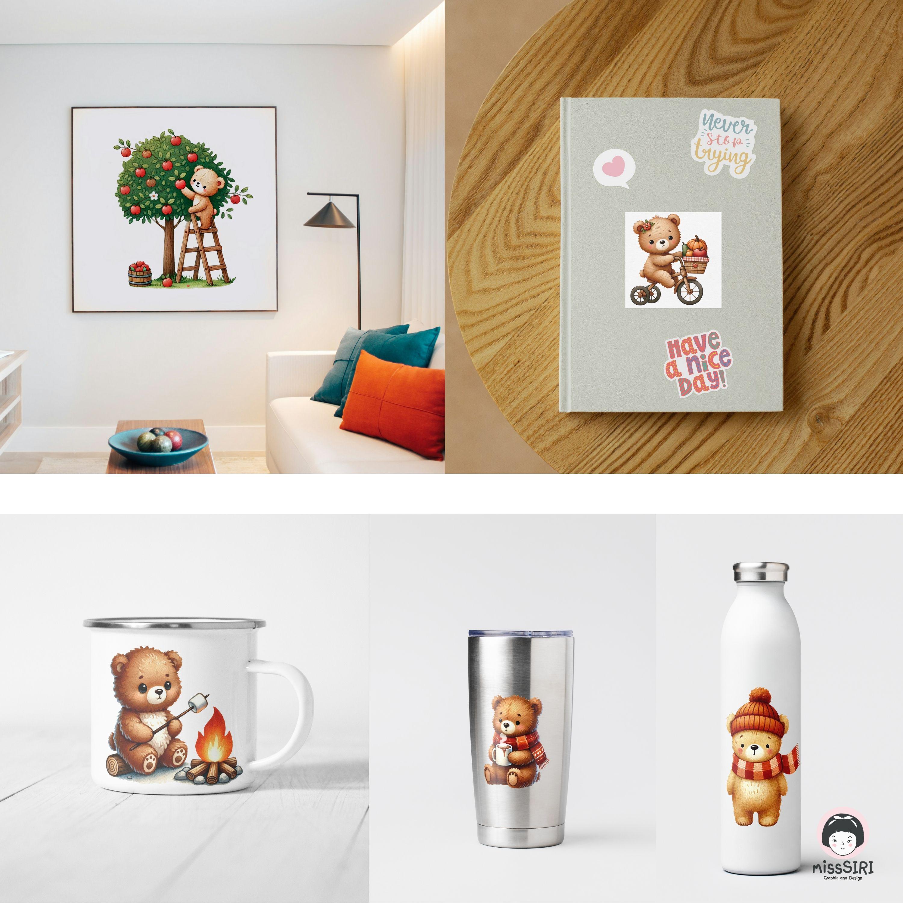 Autumn Bear Watercolor Clipart Bundle - Cute Fall Bear Pngs With ...