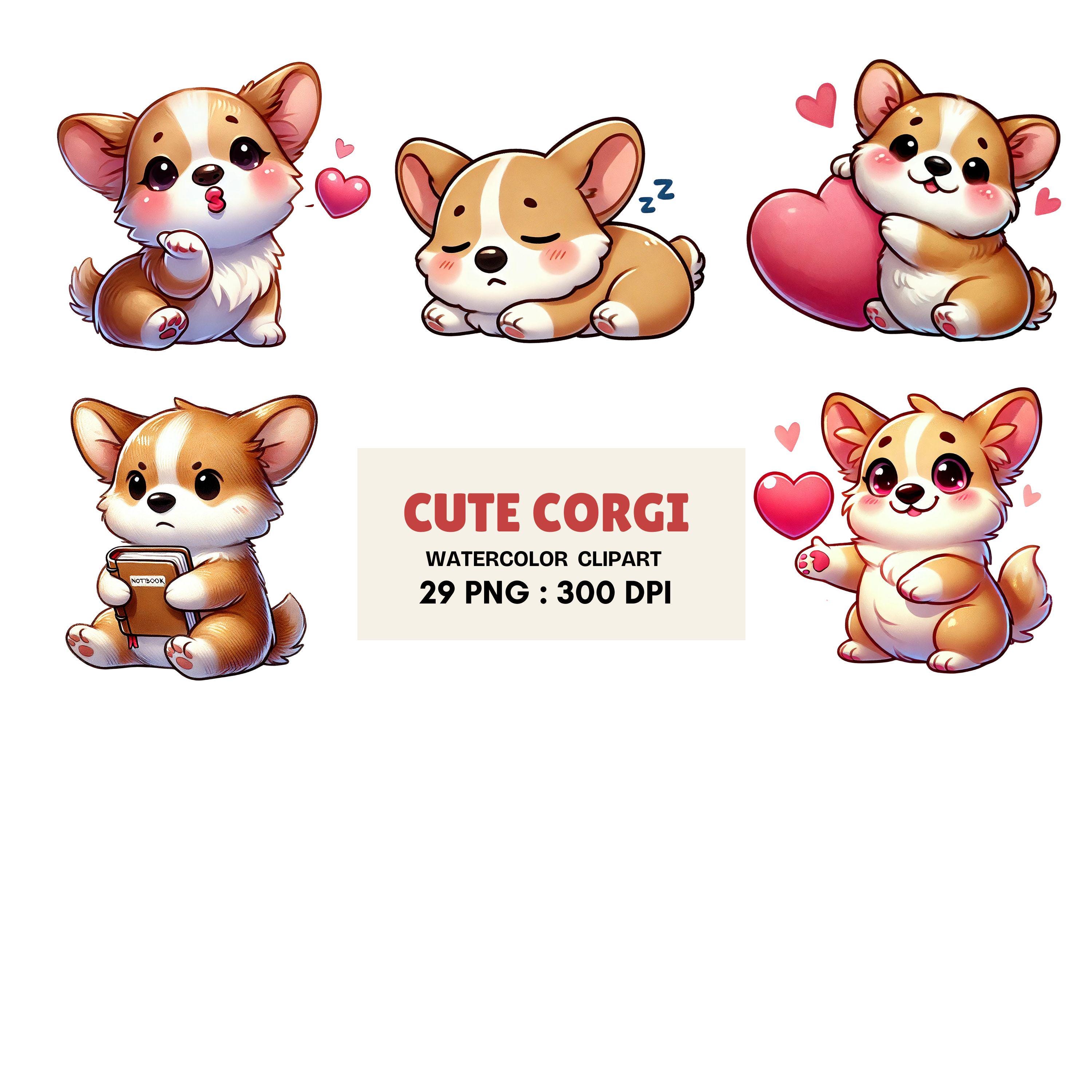 Cute Corgi Clipart Set | 29 Watercolor Pngs of Kawaii Dog Expressions ...