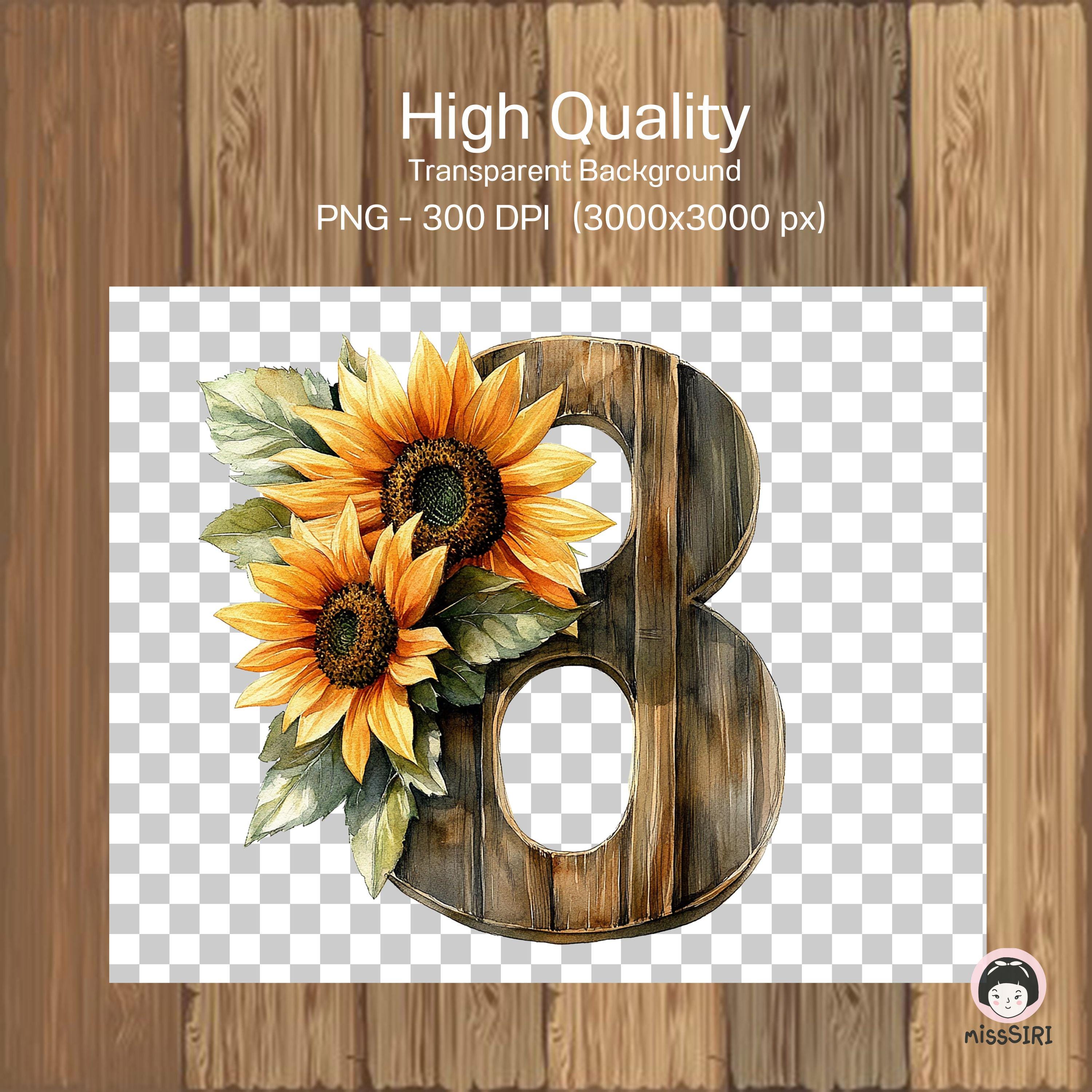 Sunflower Alphabet Watercolor Clipart Set – Rustic Floral Letters ...