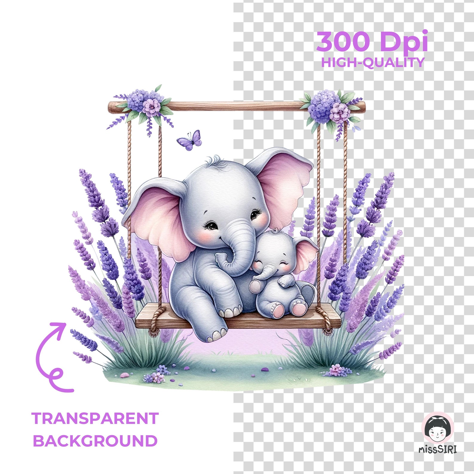 Mother and Baby Elephant Watercolor Clipart - Etsy