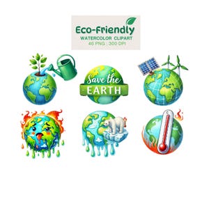 Eco-friendly Watercolor Clipart Set - 46 PNG Files, Go Green Recycling ...