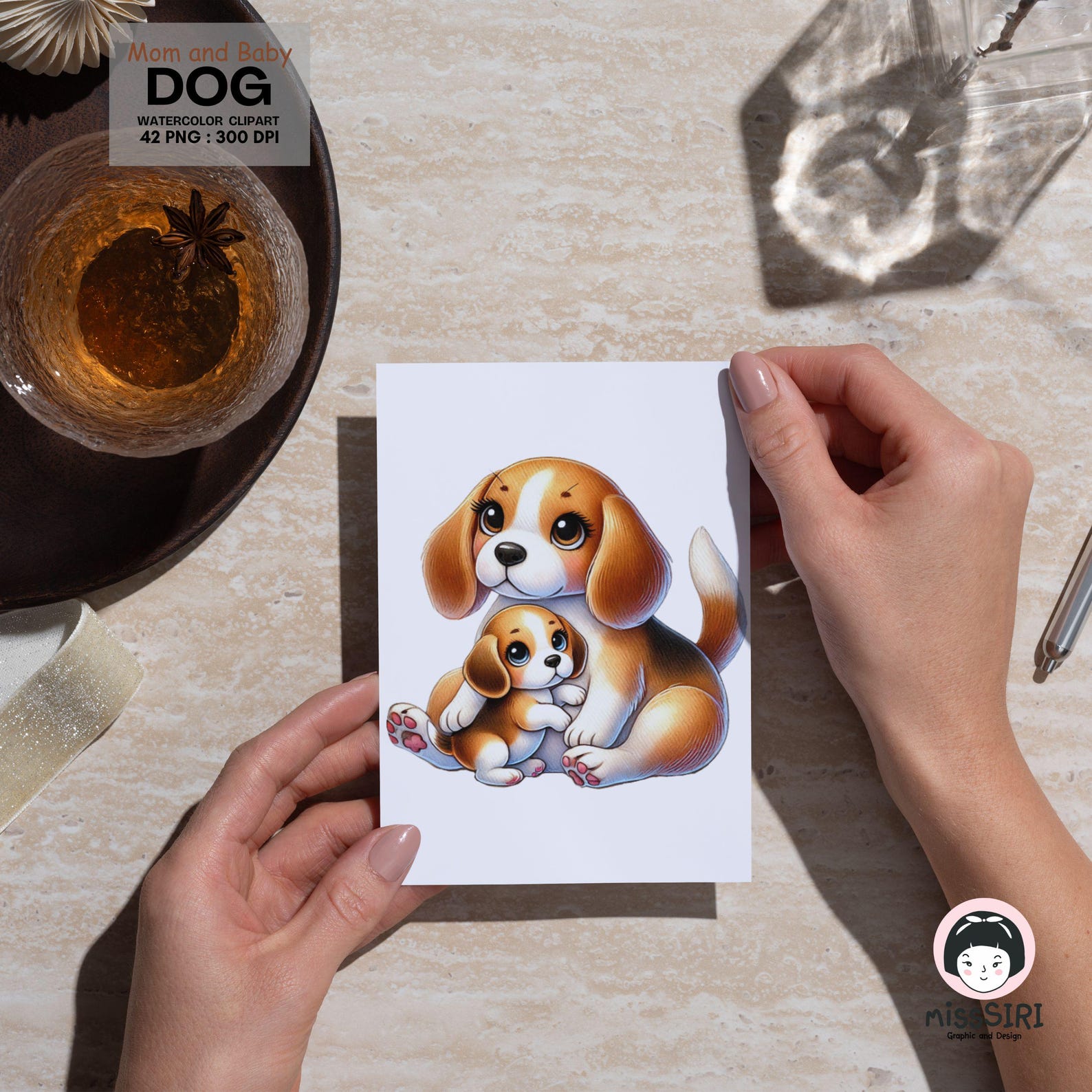 Mom and Baby Dog Watercolor Clipart – 42 PNG Adorable Dog Families ...