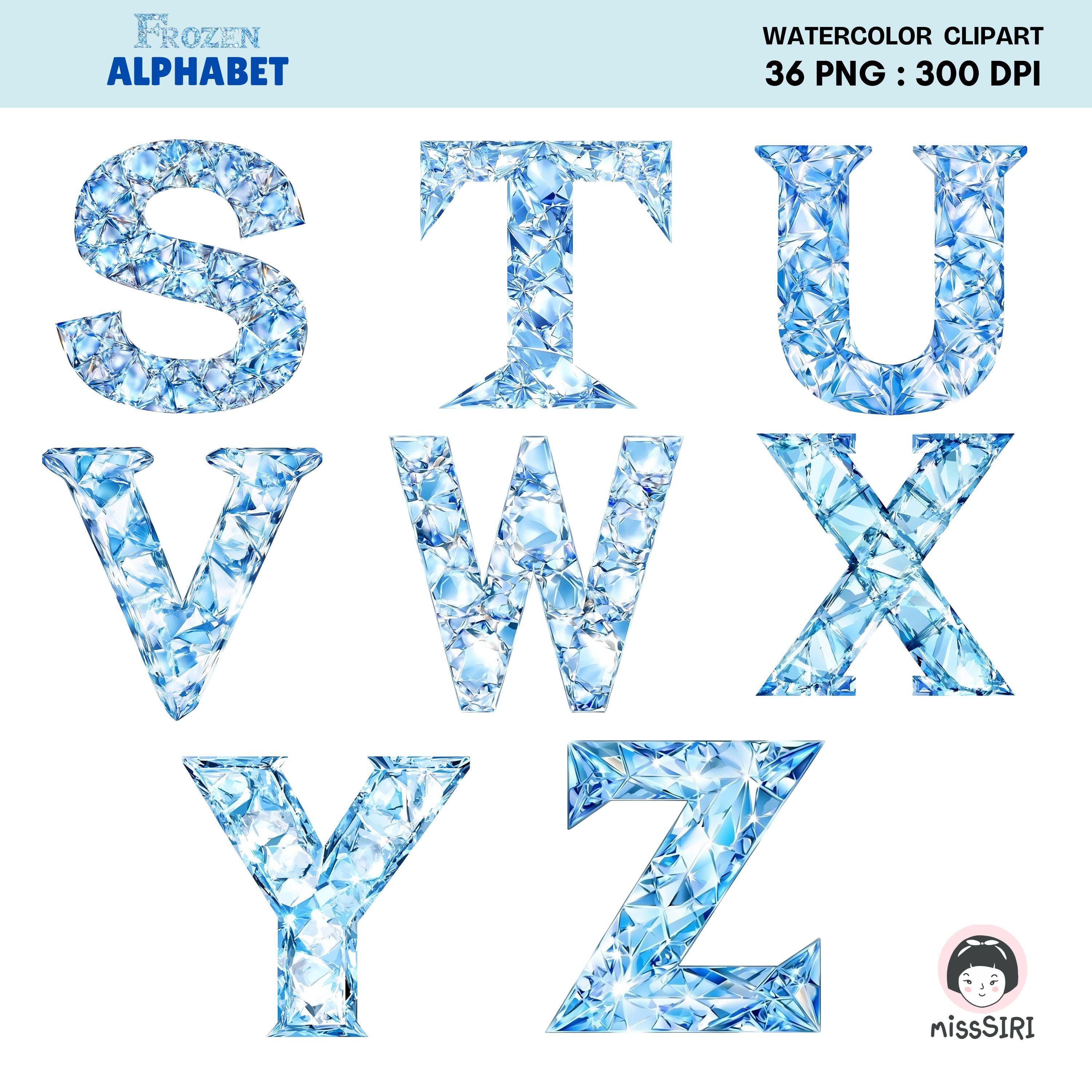 Frozen Alphabet Clipart Set | 36 Watercolor Pngs of Ice Crystal Letters ...