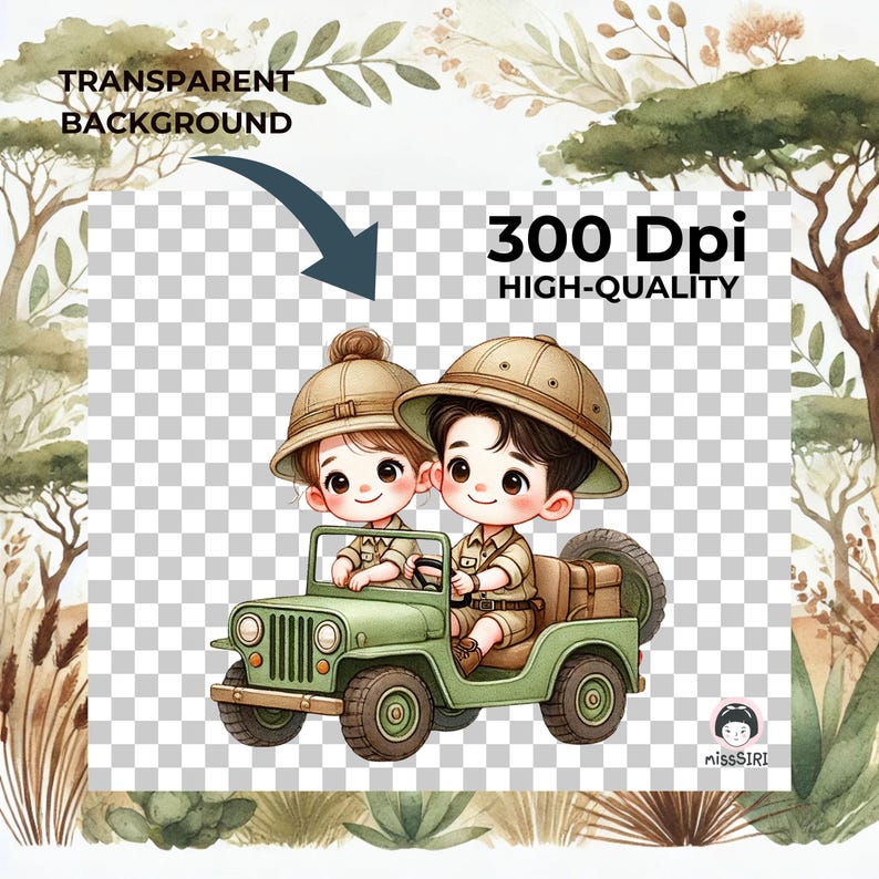 Safari Adventure Clipart Set | 36 Watercolor Pngs of Kids in Explorer ...