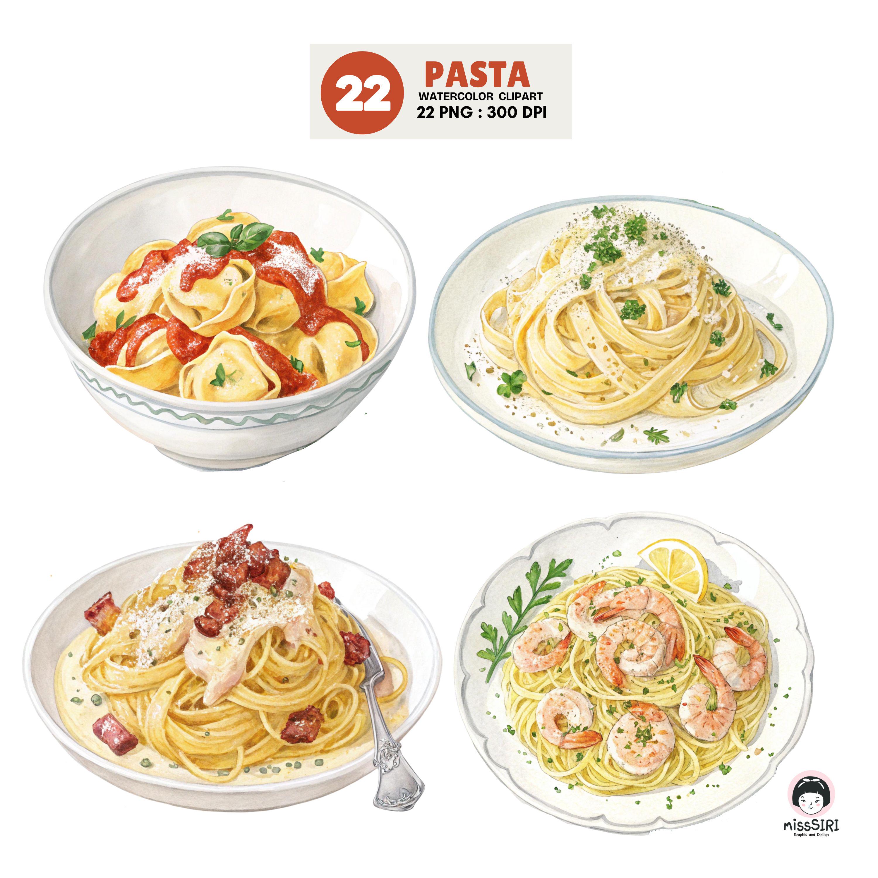 Pasta Watercolor Clipart – 22 PNG Delicious Italian Dishes With ...