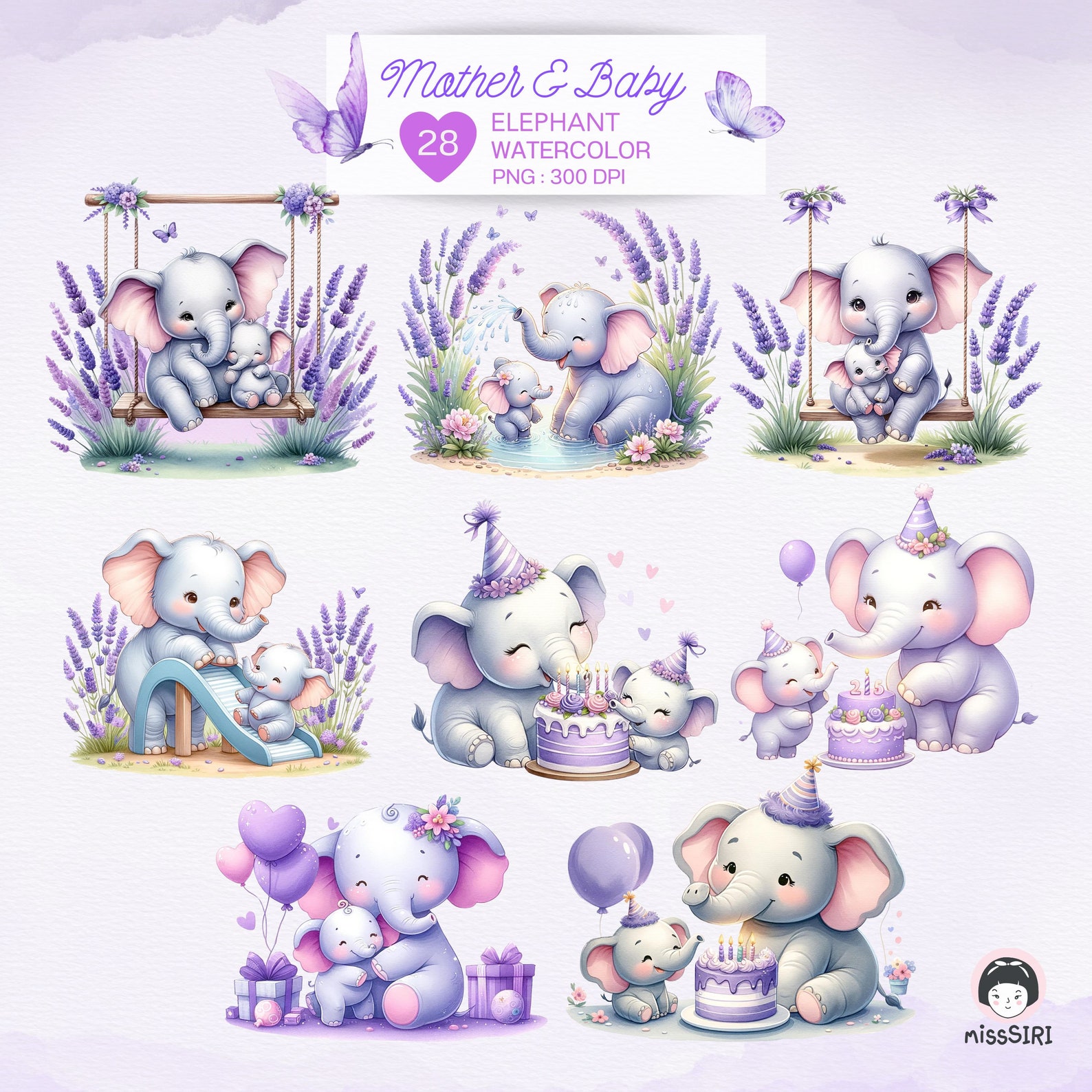 Mother and Baby Elephant Watercolor Clipart - Etsy