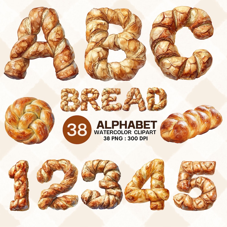 Bread Alphabet Watercolor Clipart – 38 PNG Delicious Baked Letters and ...