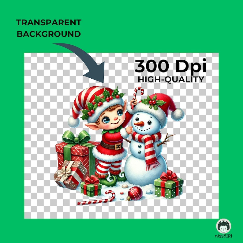 Christmas Elf Watercolor Clipart - 27 PNG Elf Elements for Holiday ...