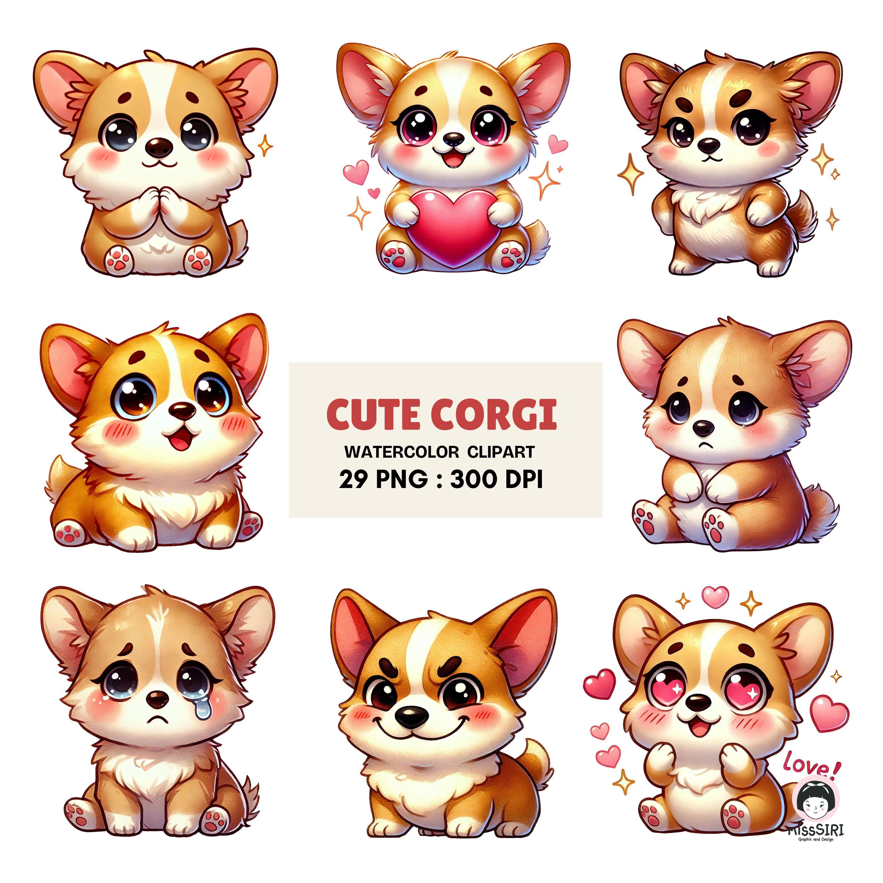 Cute Corgi Clipart Set | 29 Watercolor Pngs of Kawaii Dog Expressions ...