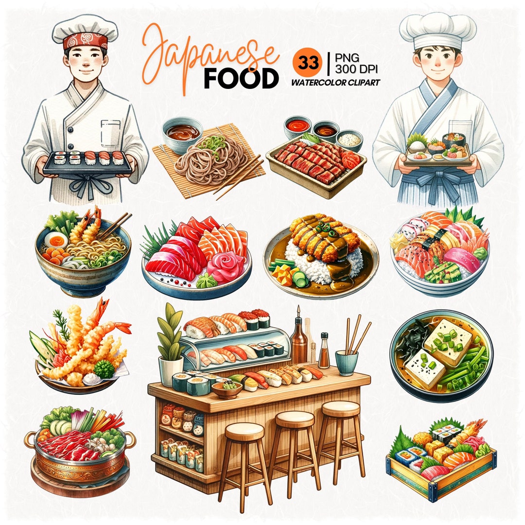 Watercolor Japanese Food Clipart for Creative Designs - Etsy
