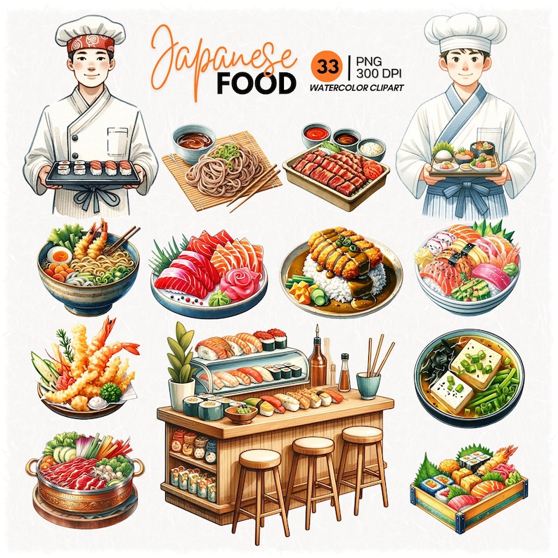 Watercolor Japanese Food Clipart for Creative Designs - Etsy