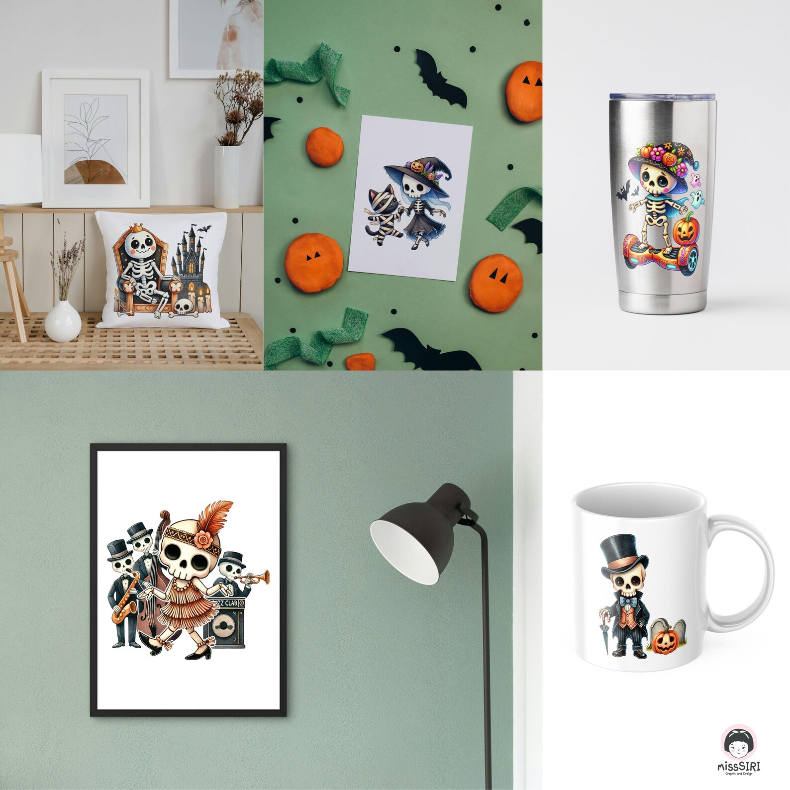 Halloween Skeleton Watercolor Clipart Bundle – 30 PNG Files, Cute ...