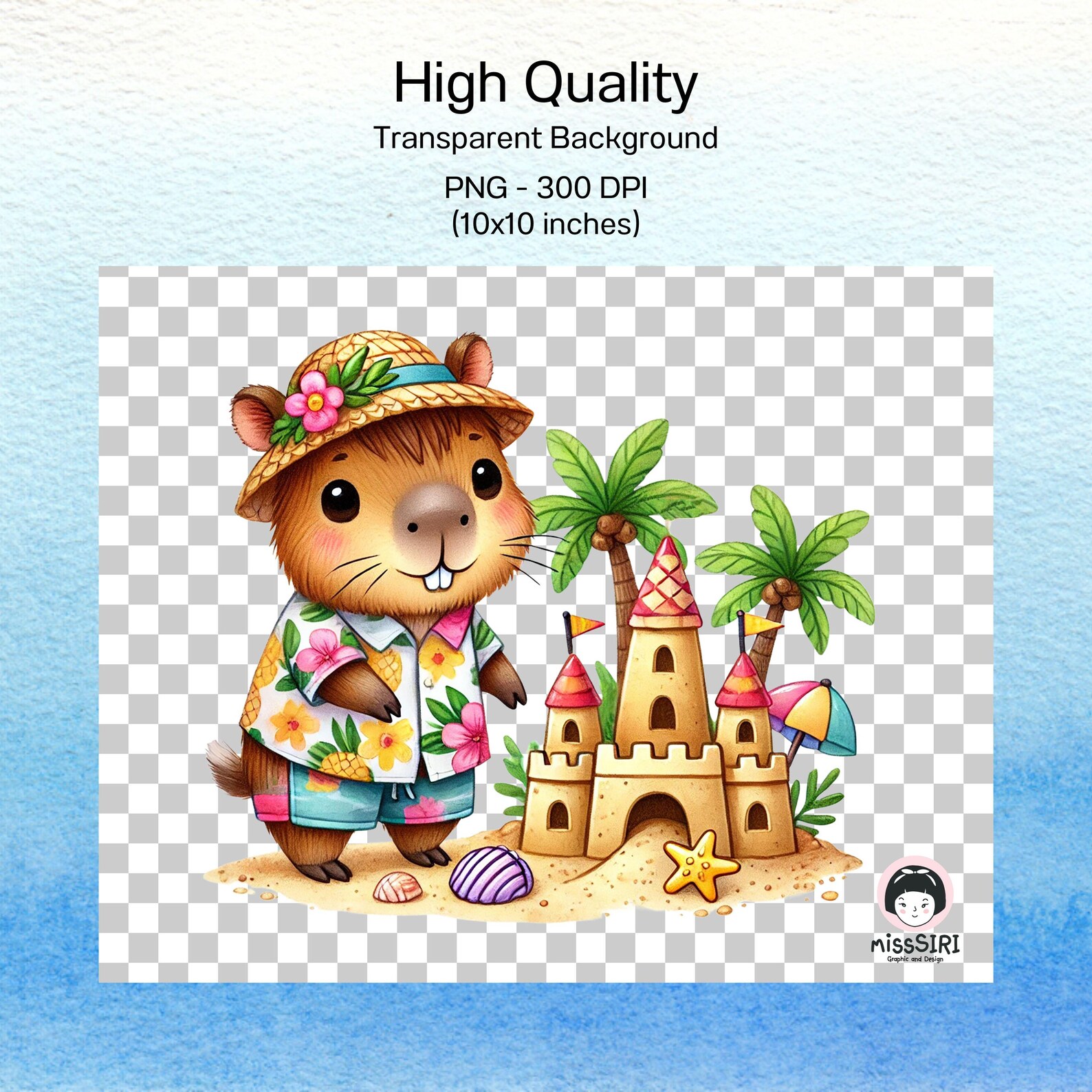 Summer Capybara Watercolor Clipart Bundle – 36 Cute Beach Vacation Pngs ...