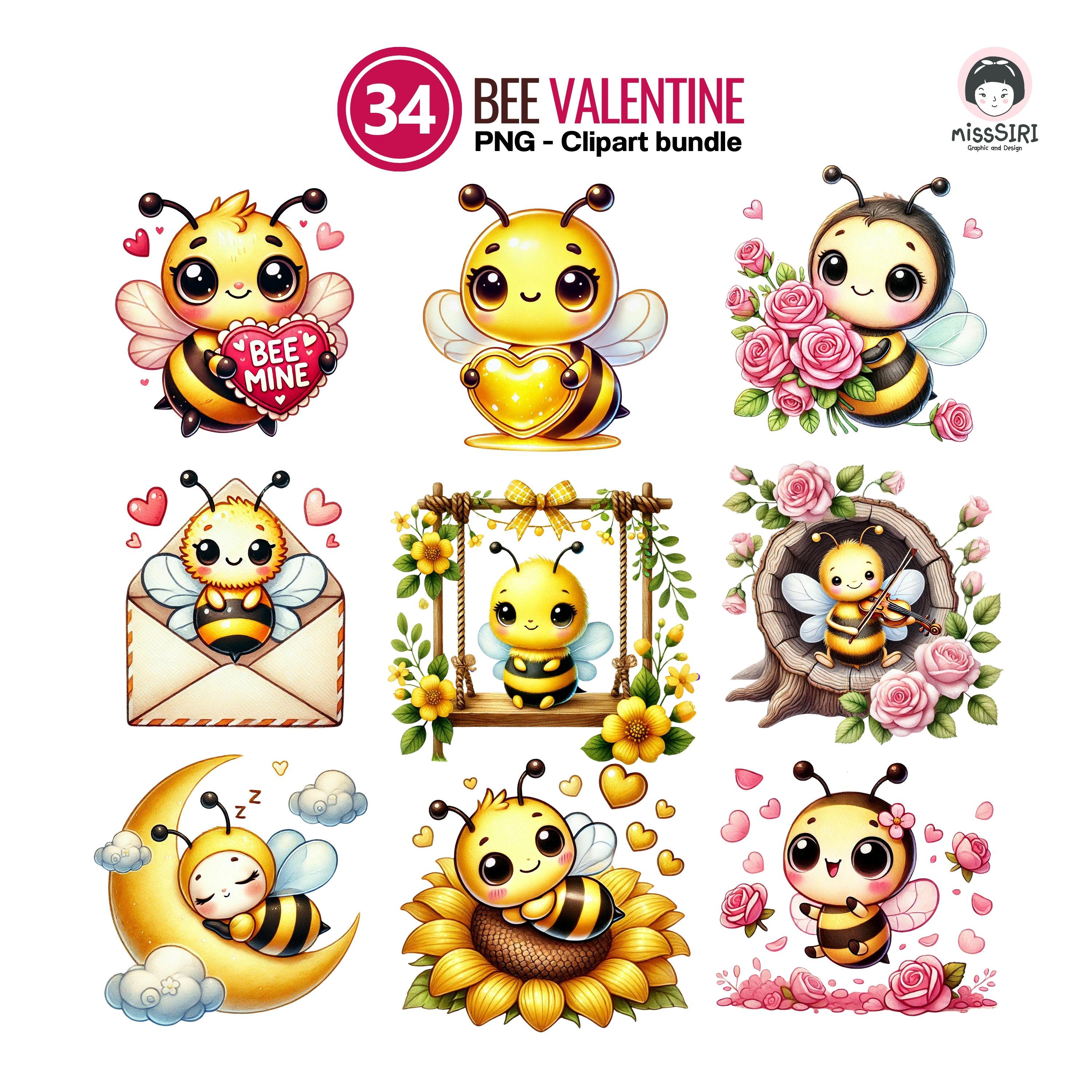 Bee Valentine Clipart Bundle, Cute Bee Love PNG, Honeycomb Heart ...