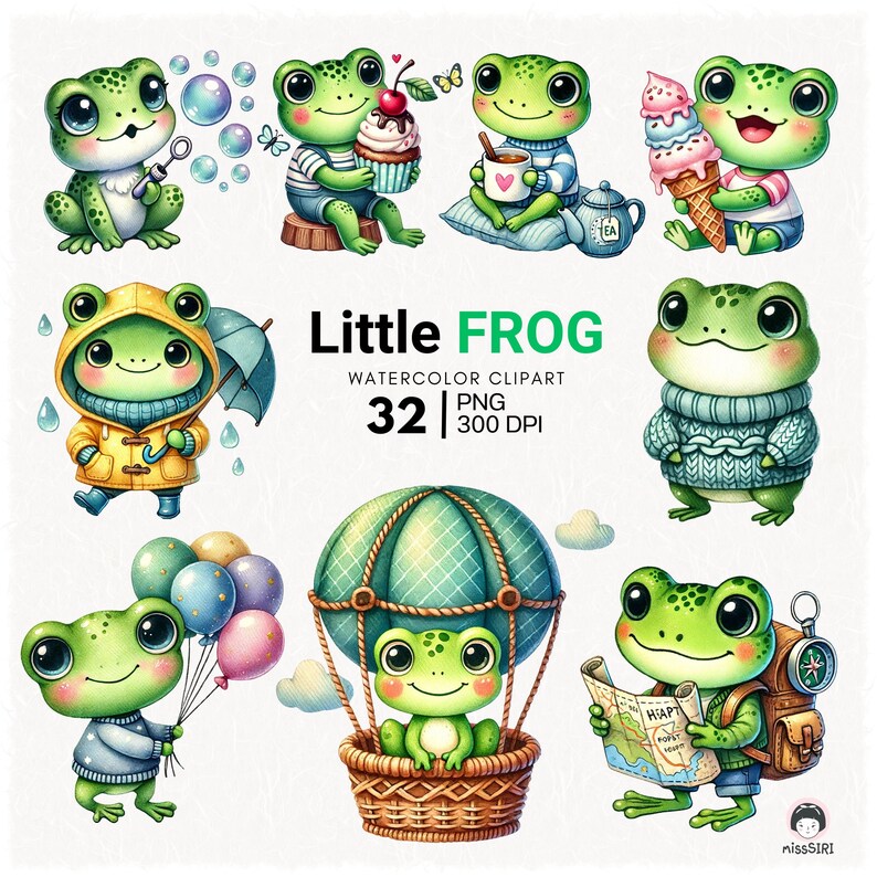 Adorable Watercolor Frog Activities Clipart Set - Etsy
