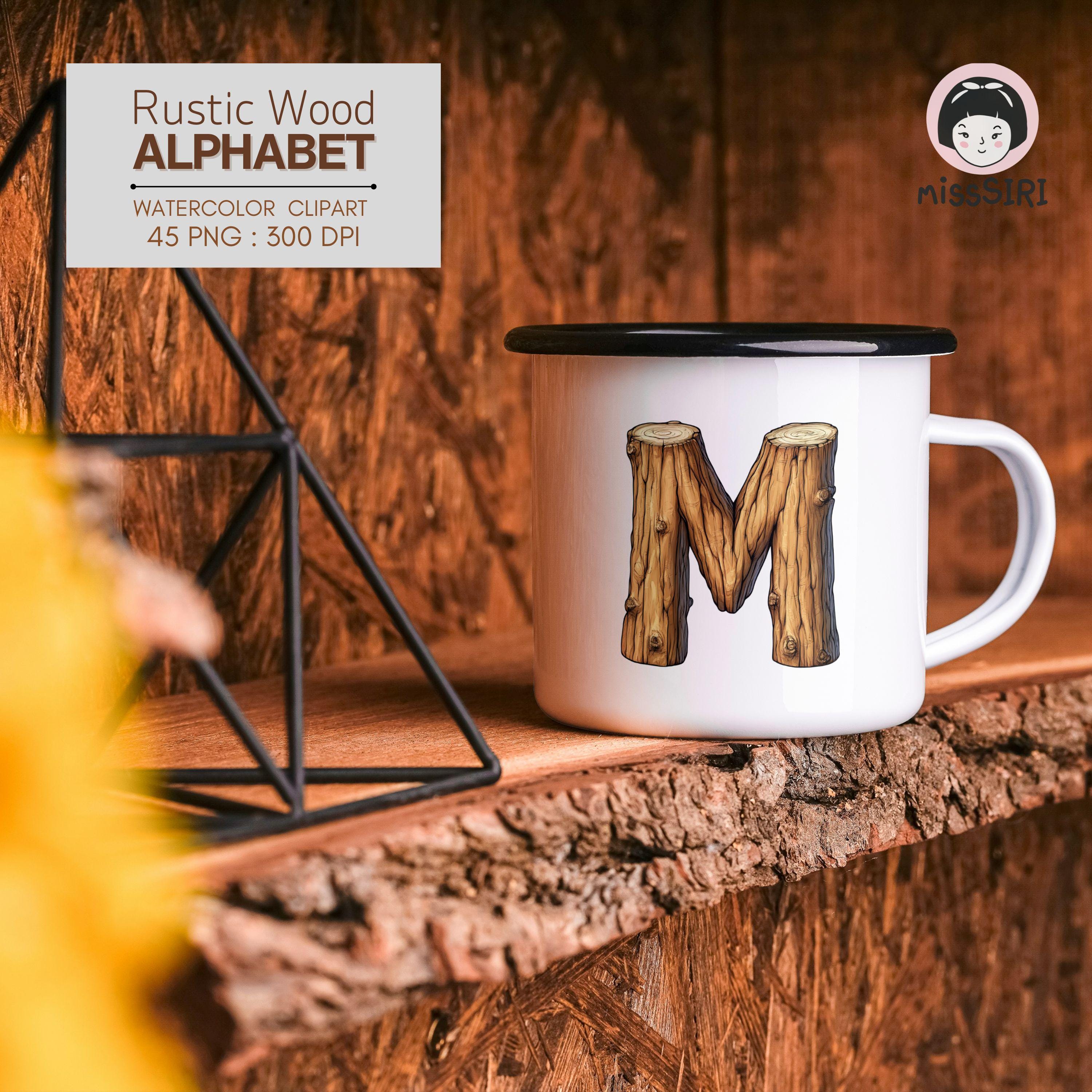 Rustic Wood Alphabet Clipart Set – Watercolor Letters & Numbers – 36 ...