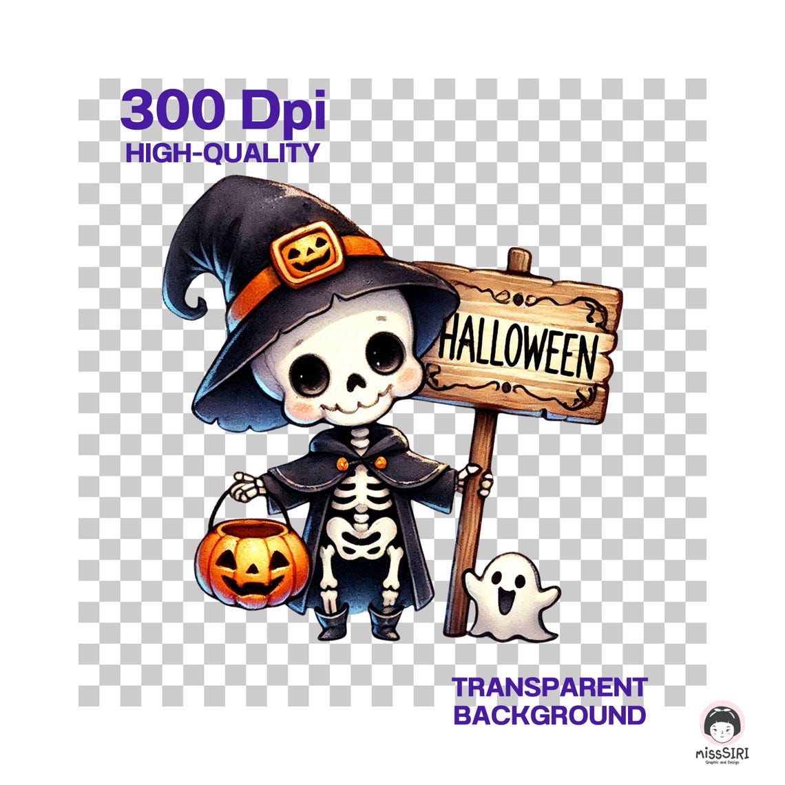 Halloween Skeleton Watercolor Clipart Bundle – 30 PNG Files, Cute ...