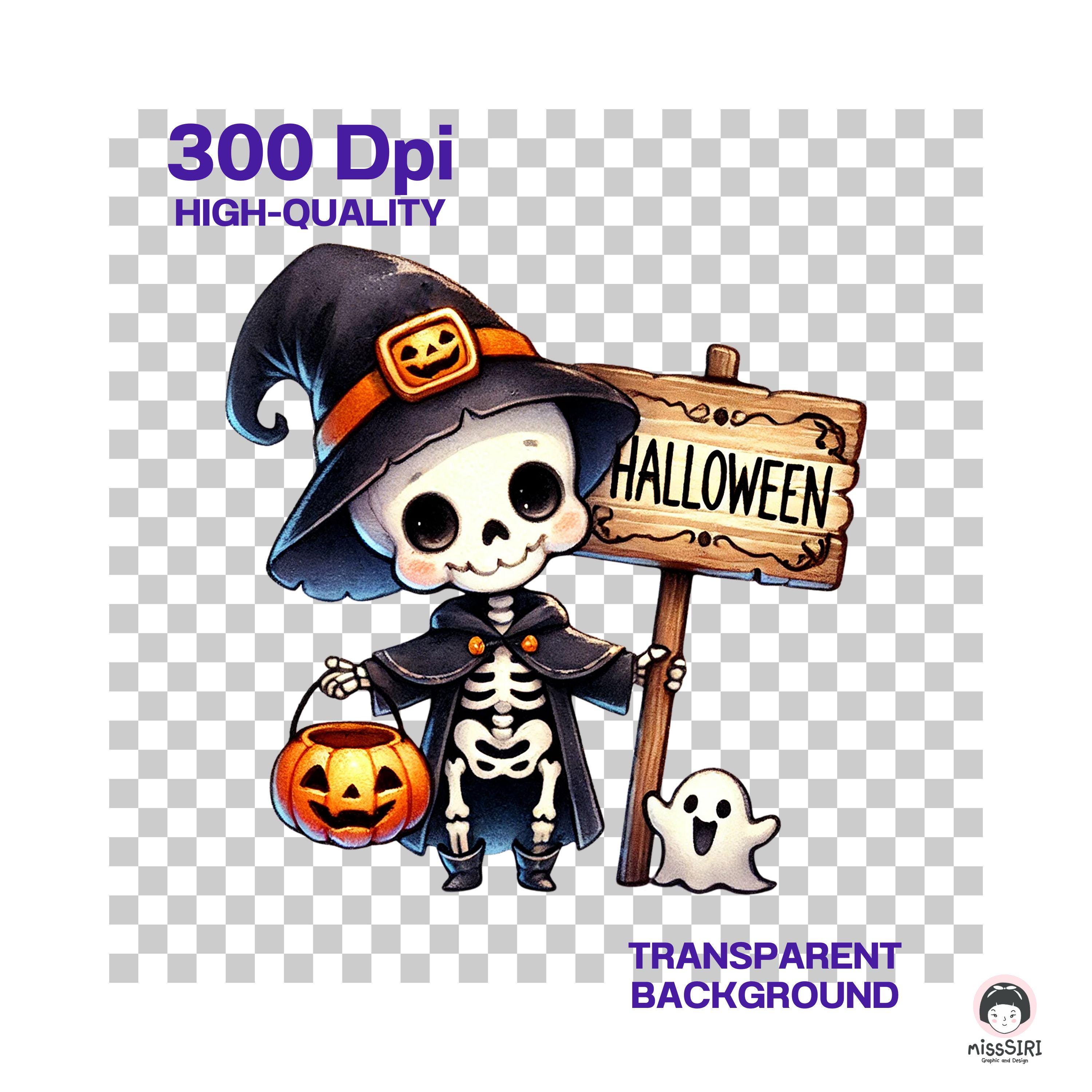 Halloween Skeleton Watercolor Clipart Bundle – 30 PNG Files, Cute ...