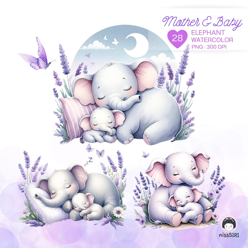 Mother and Baby Elephant Watercolor Clipart - Etsy