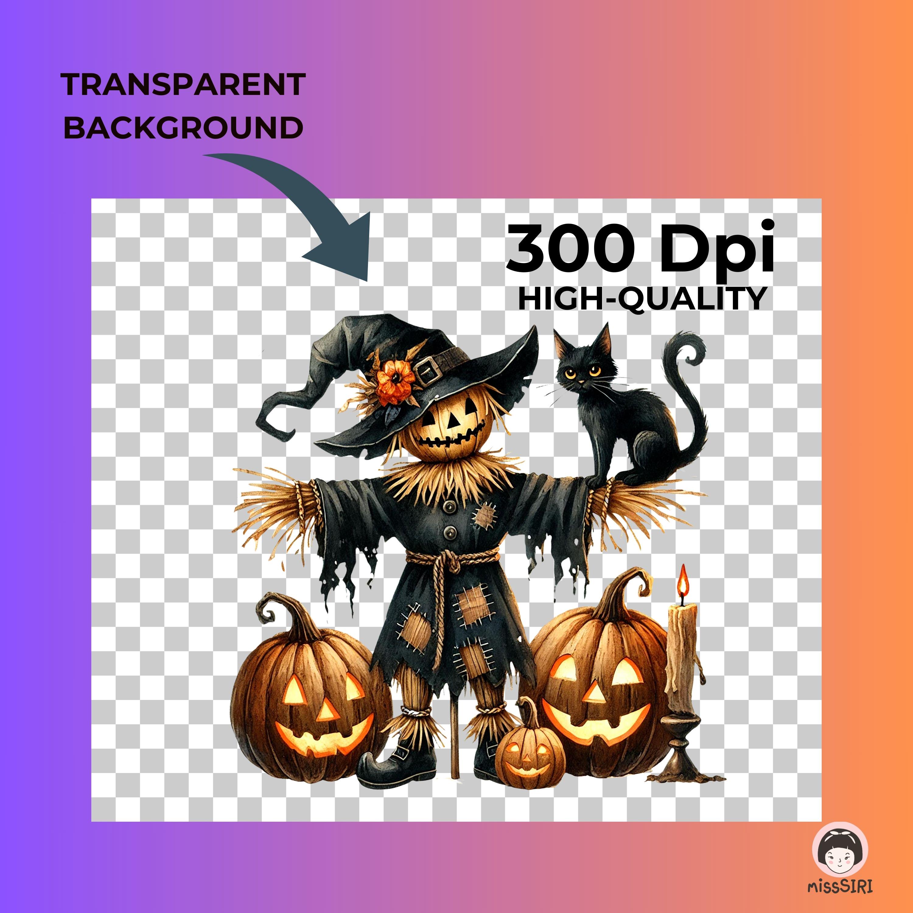 Halloween Scarecrow Clipart Set | 27 Watercolor Pngs of Cute and Spooky ...