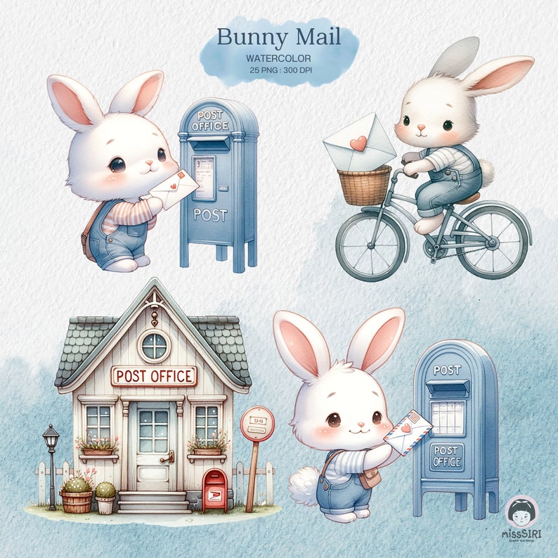 Bunny Mail - Adorable Watercolor Bunny Illustrations - Etsy