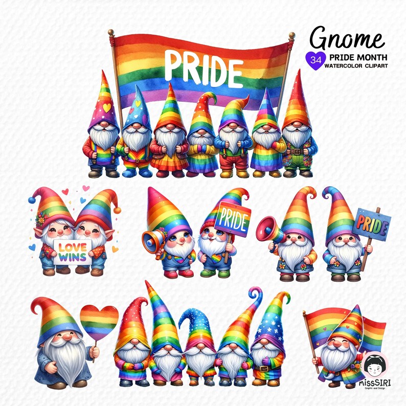 Colorful Pride Gnomes Festive LGBTQ Celebration Watercolor Clipart - Etsy
