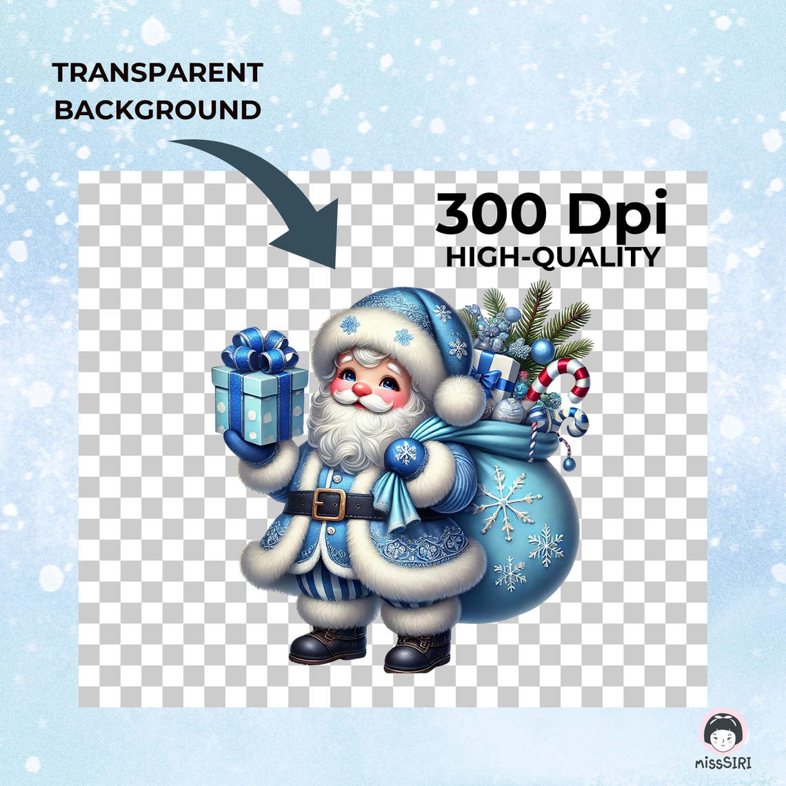 Blue Christmas Clipart Bundle | 36 Watercolor Pngs Featuring Santa ...