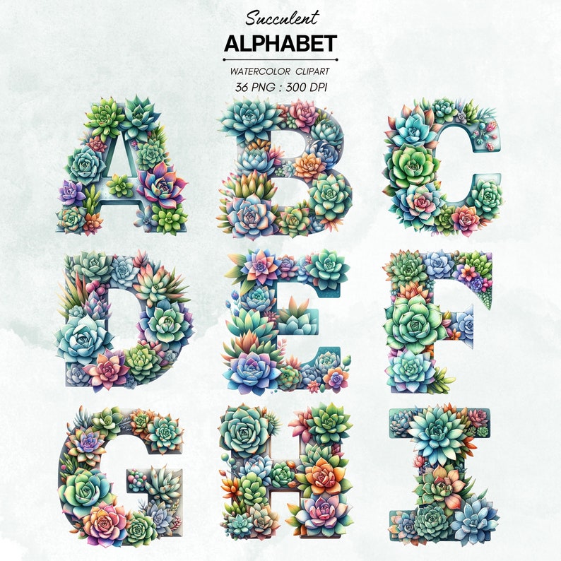 Succulent Watercolor Alphabet Clipart Set - Etsy