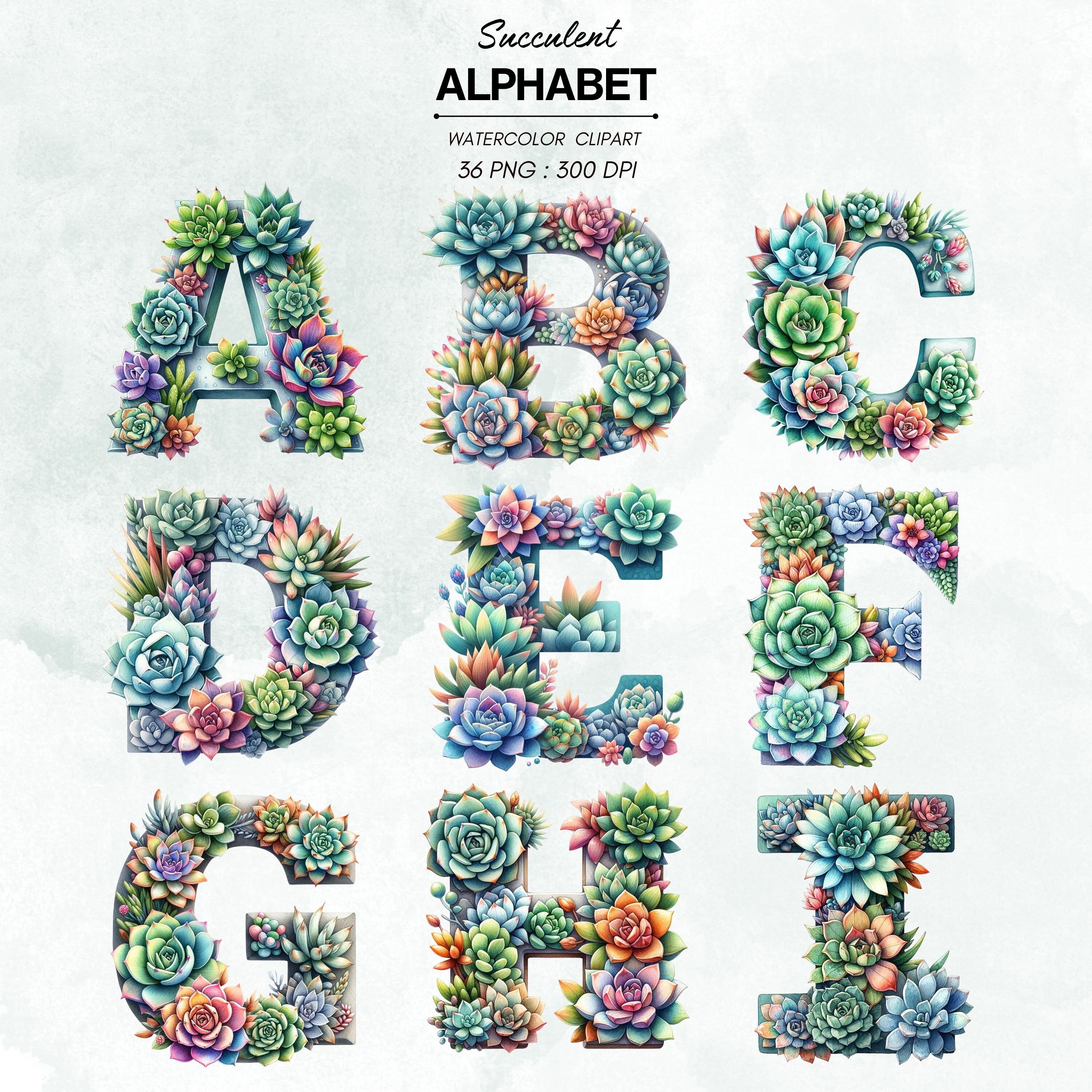 Succulent Watercolor Alphabet Clipart Set - Etsy