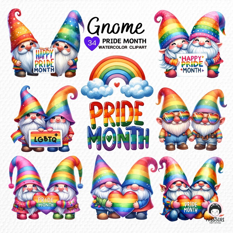 Colorful Pride Gnomes Festive LGBTQ Celebration Watercolor Clipart - Etsy