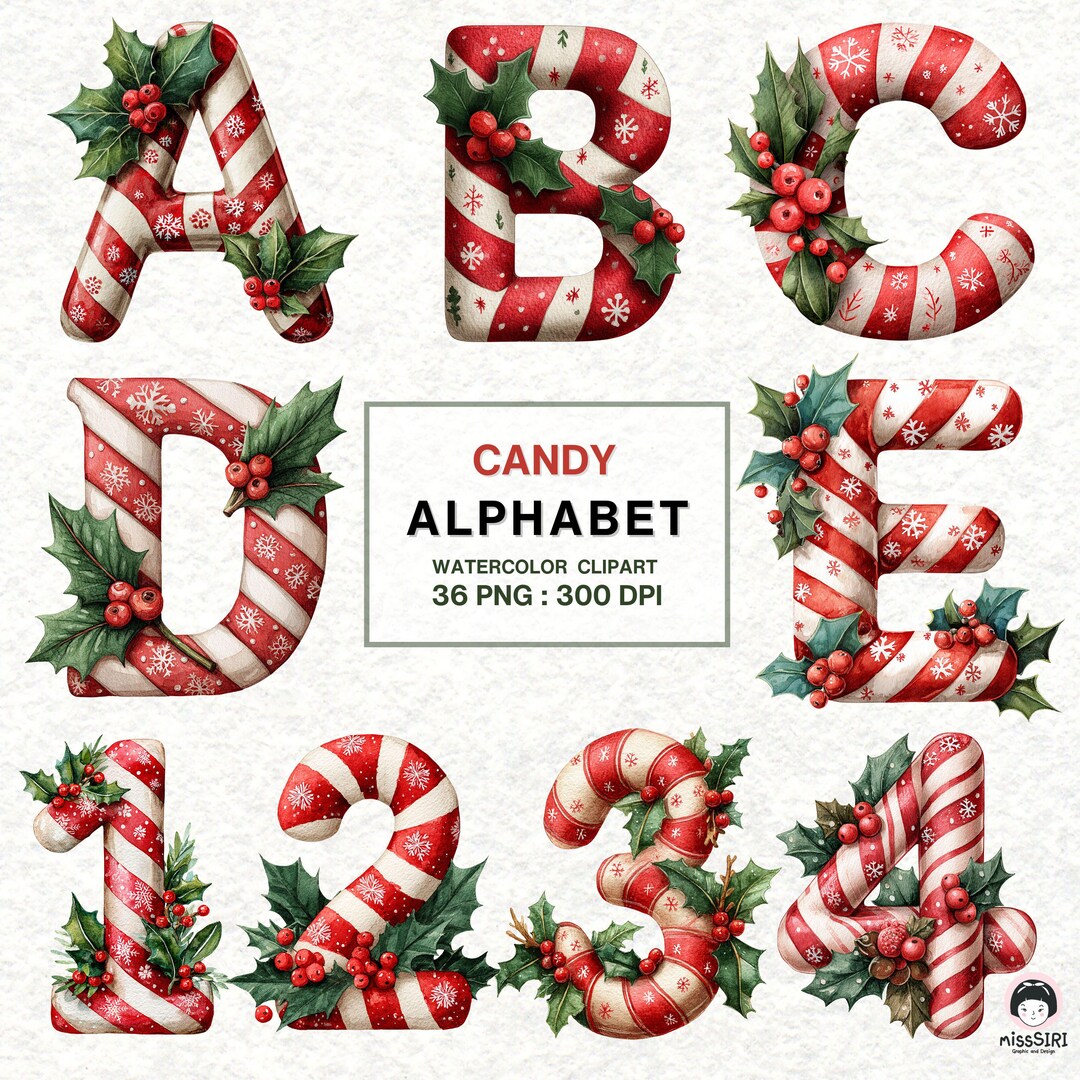 Christmas Candy Alphabet Clipart | 36 Red White Striped Letters and ...
