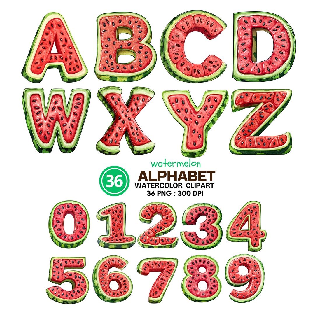 Watermelon Alphabet Clipart Set | 36 Watercolor Pngs of Juicy Letters ...