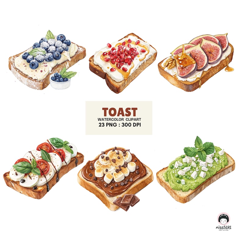 Watercolor Toast Clipart Bundle – 23 Delicious Hand Painted Pngs of ...