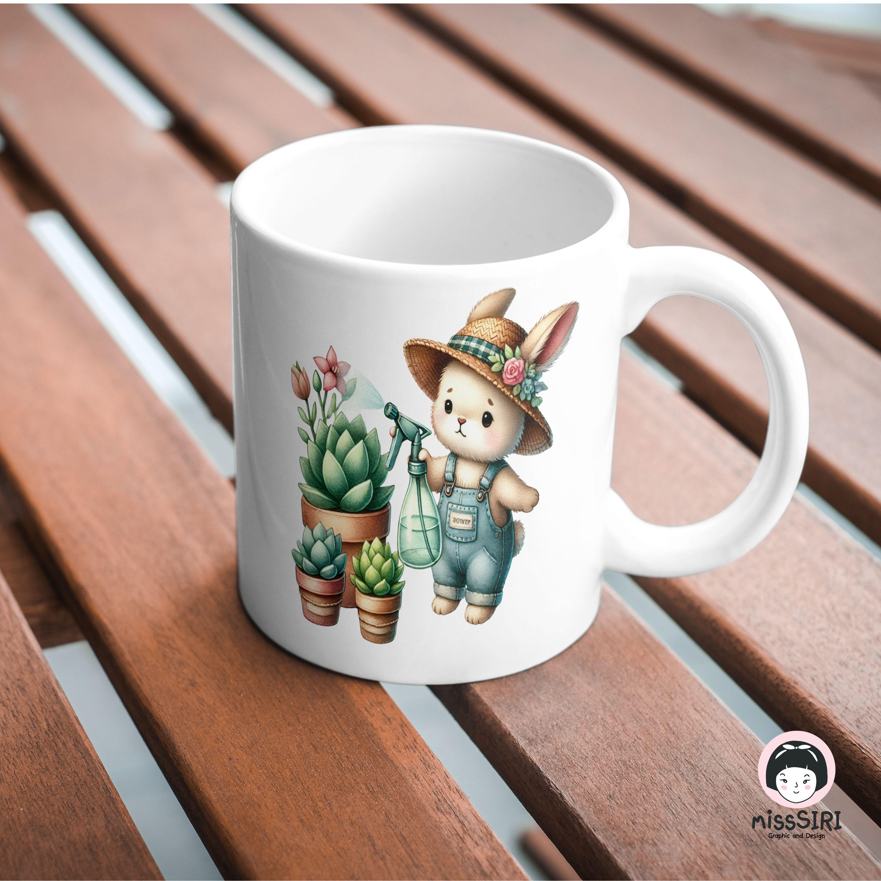 Cactus Bunny Watercolor Clipart Bundle – 34 Adorable Gardening Rabbit ...