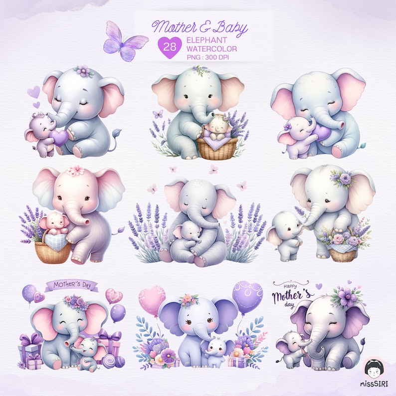 Mother and Baby Elephant Watercolor Clipart - Etsy