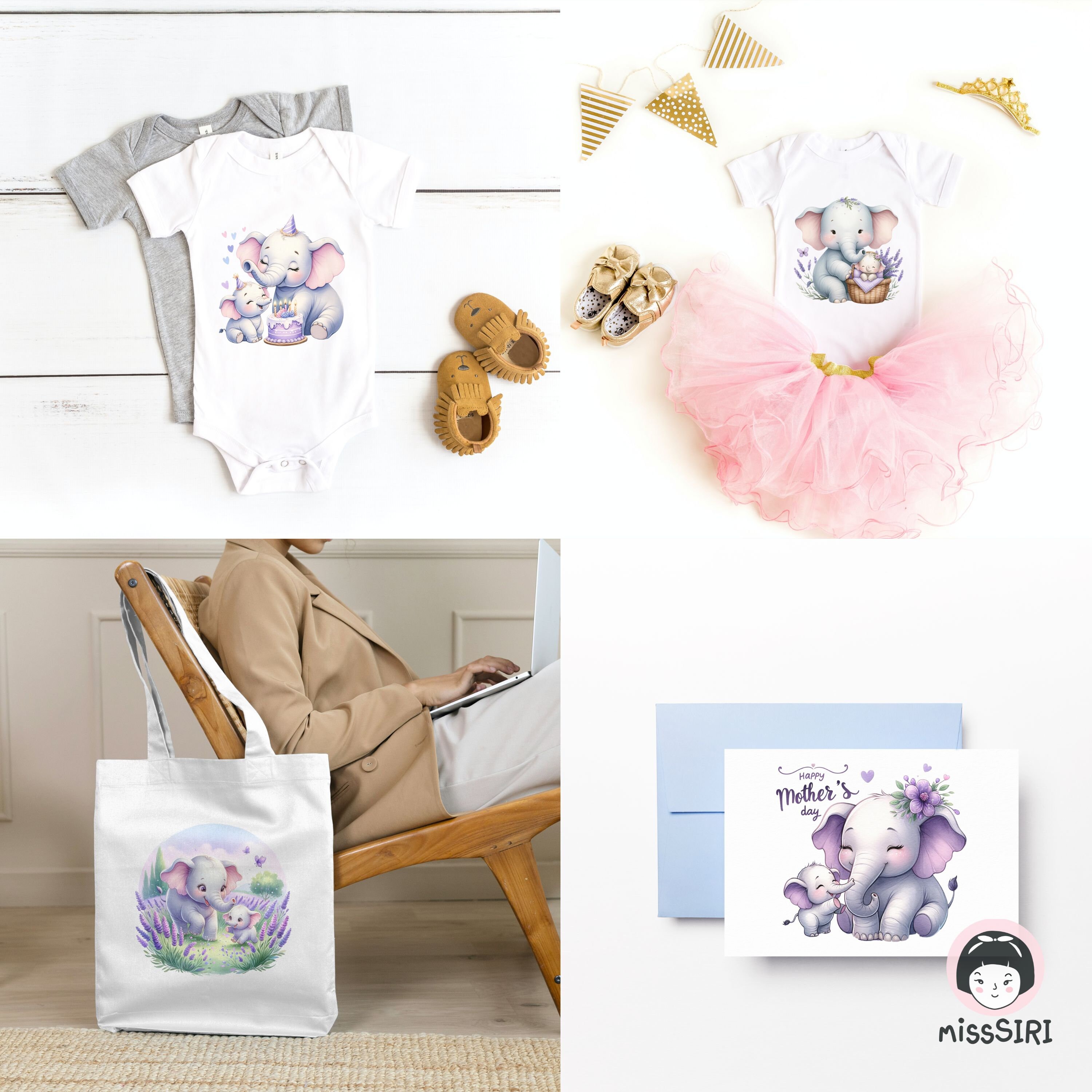 Mother and Baby Elephant Watercolor Clipart - Etsy