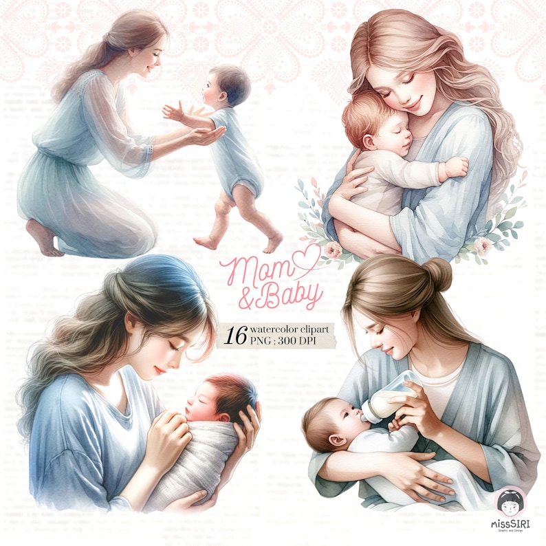 Mother and Baby Watercolor Clipart Series. - Etsy