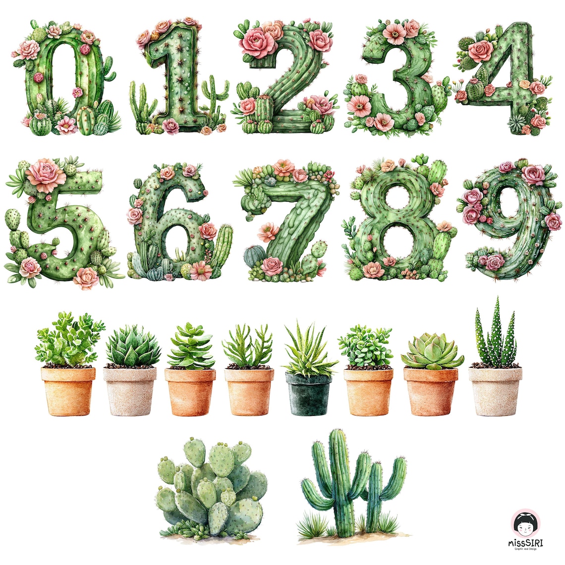 Cactus Alphabet Watercolor Clipart – 39 PNG Floral Cactus Letters ...