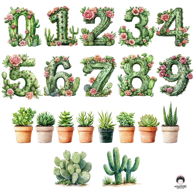 Cactus Alphabet Watercolor Clipart – 39 PNG Floral Cactus Letters ...