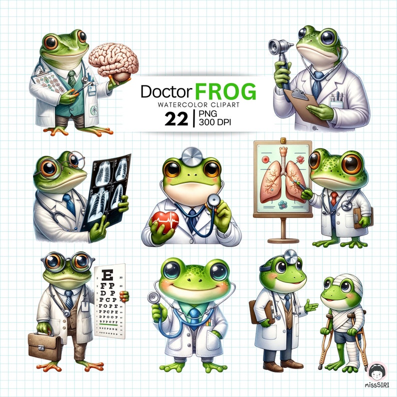 Watercolor Frog Doctor Clipart Series - Etsy