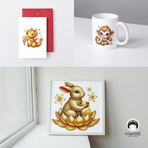 Cute Chinese Zodiac Animals Clipart Set, 12 PNG Glitter Zodiac Signs ...