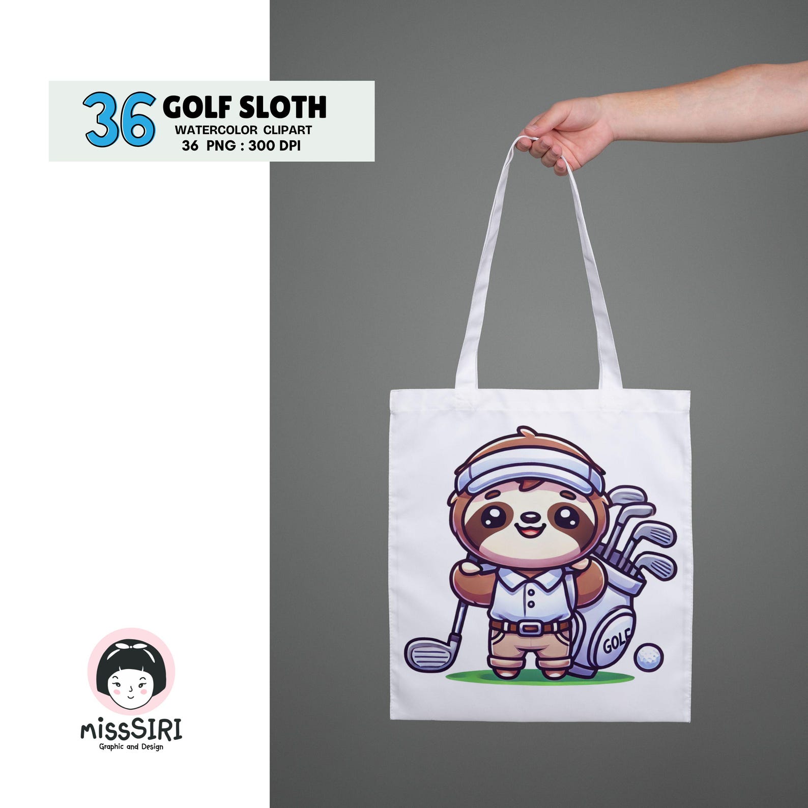 Golf Sloth Watercolor Clipart – 36 PNG Adorable Golfing Sloths, Golf ...
