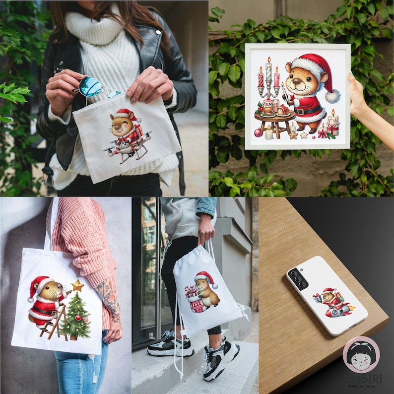 Christmas Capybara Watercolor Clipart Bundle, Cute Capybara Holiday PNG ...