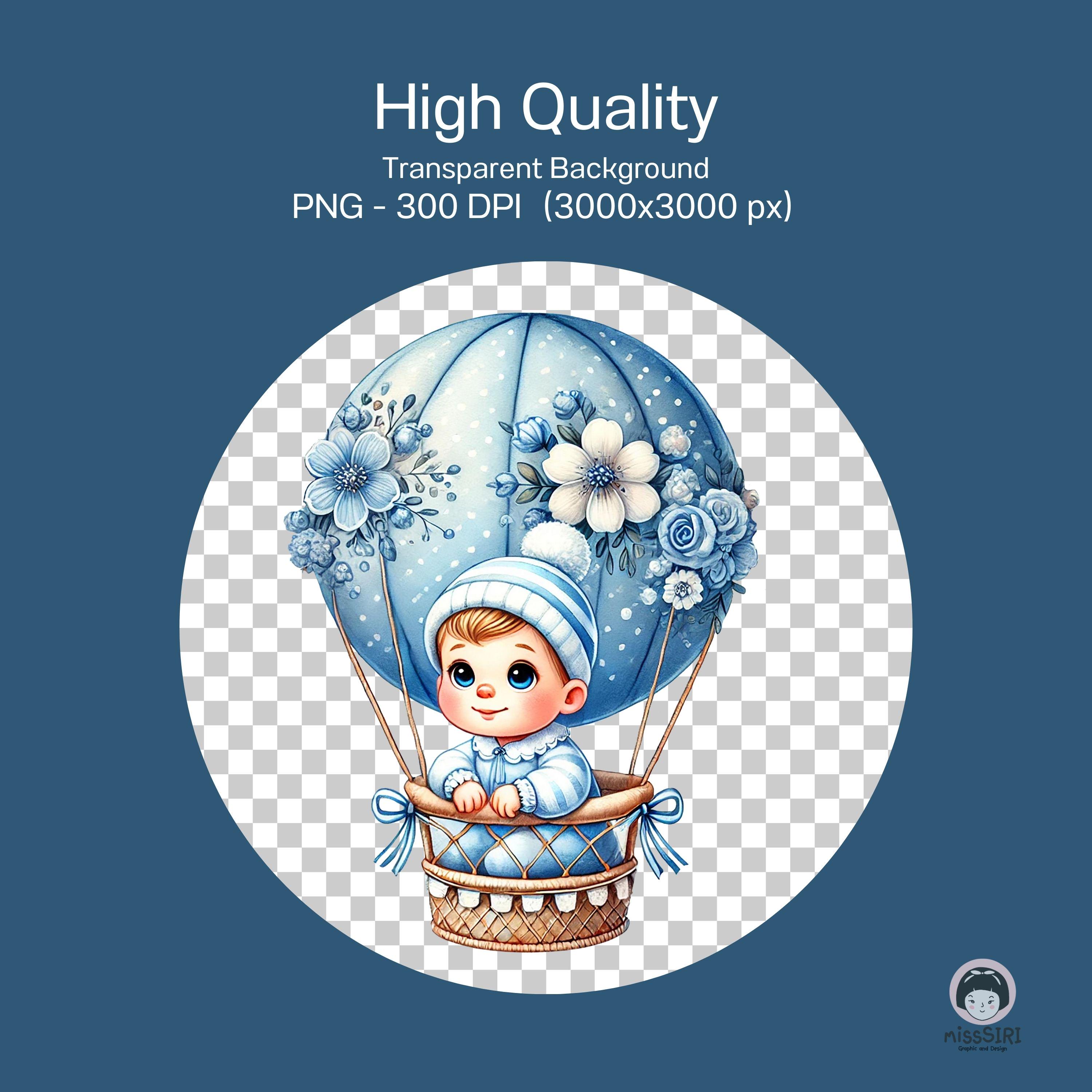Baby Boy Watercolor Clipart Set - 36 PNG Baby Shower Graphics - Blue ...