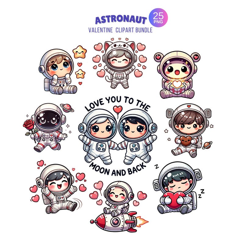 Kawaii Astronaut Valentine Clipart – 25 PNG Space Lover Graphics ...