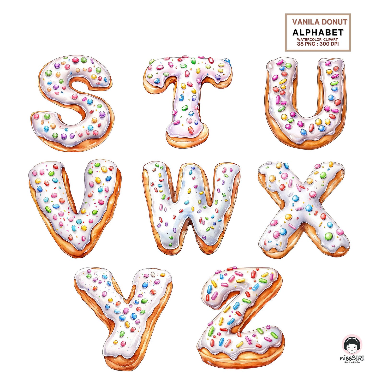 Vanilla Donut Alphabet Clipart Set | 38 Sweet Watercolor Letters and ...