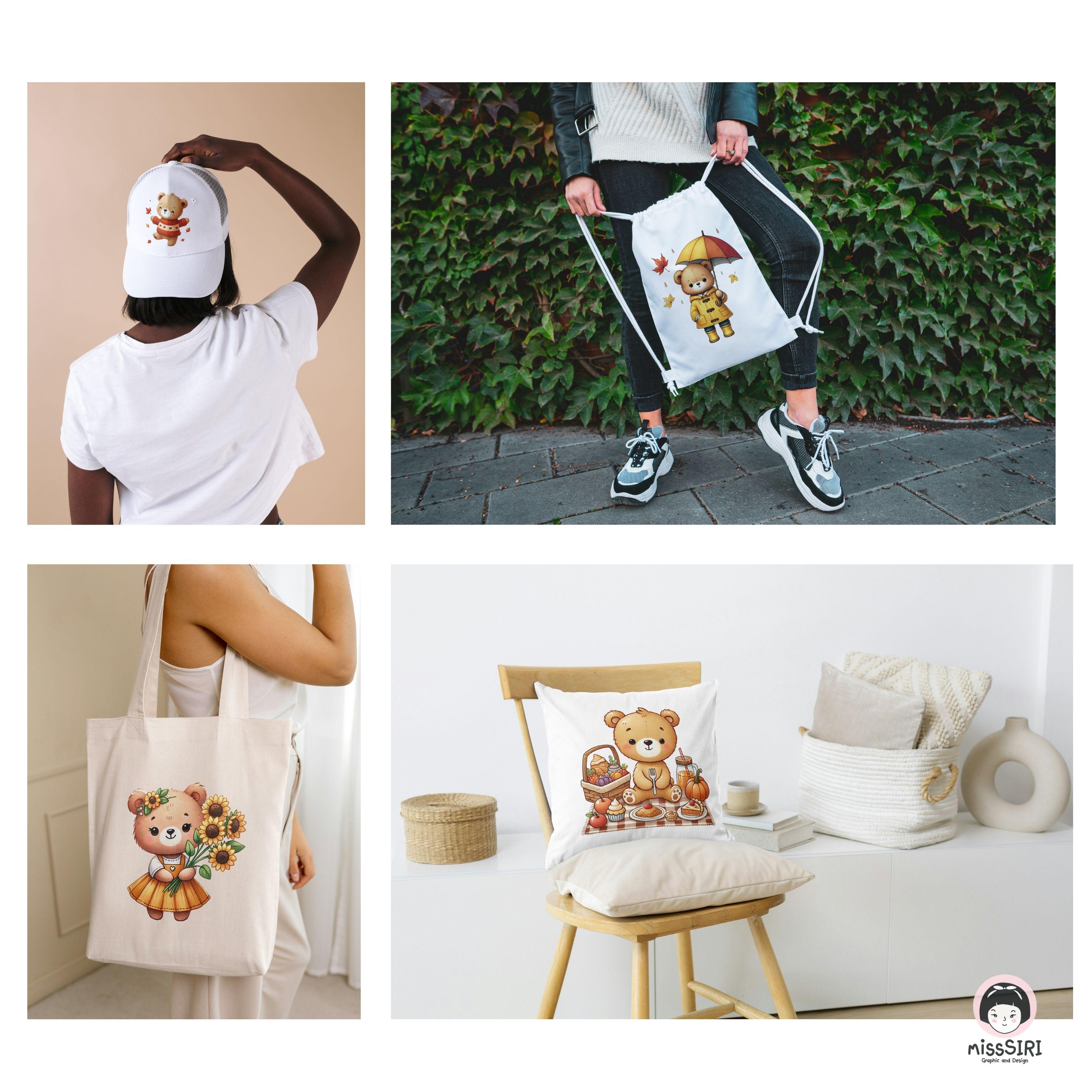 Autumn Bear Watercolor Clipart Bundle - Cute Fall Bear Pngs With ...