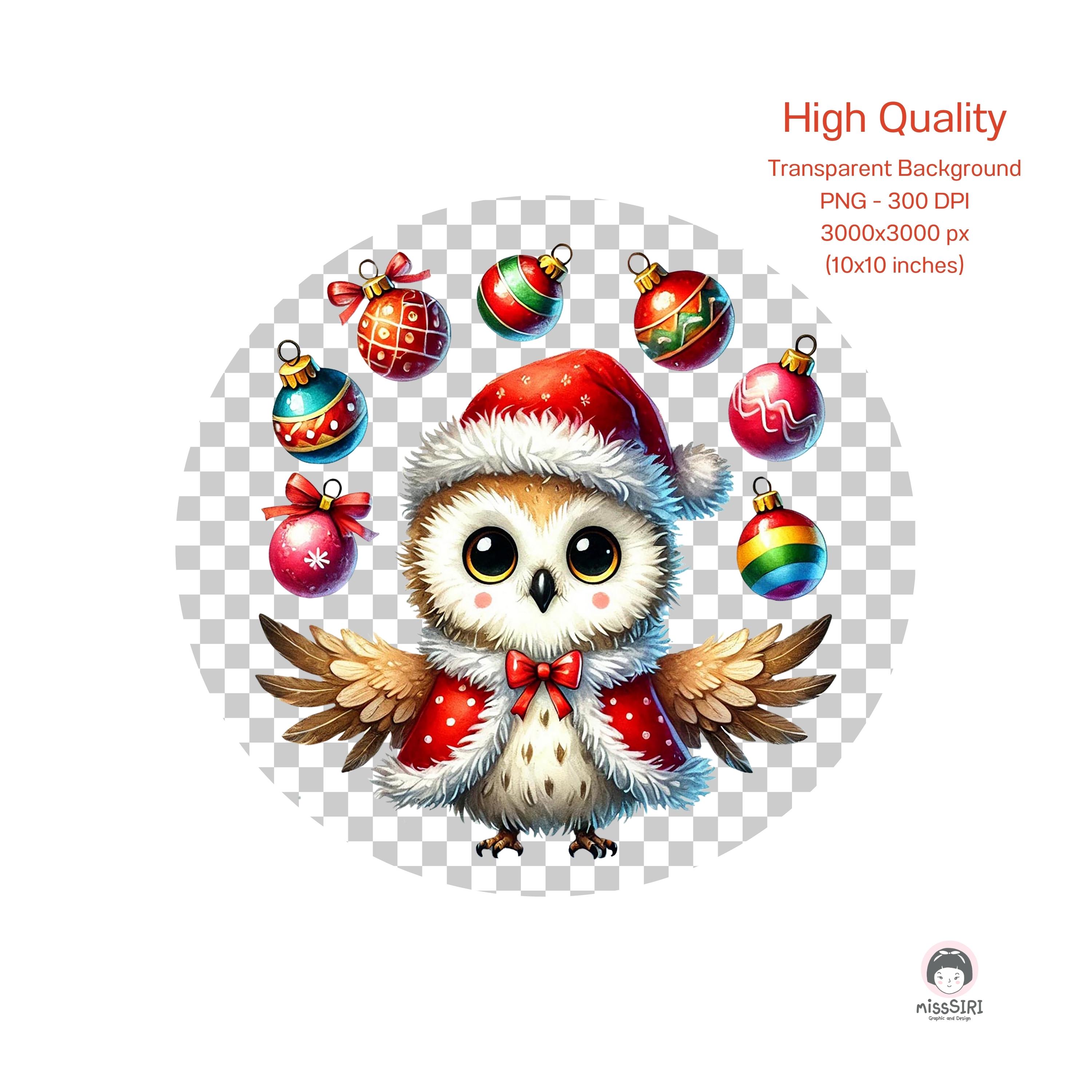 Christmas Owl Watercolor Clipart Set – 33 PNG Holiday Graphics (digital ...